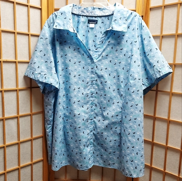 Basic Editions | Tops | Basic Editions Blue Butterfly Short Sleeve ...